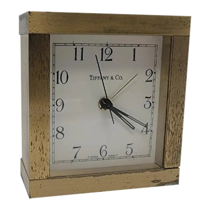 Mid-Century Modern Tiffany & Co Machined Square Mantel/Desk Clock ...