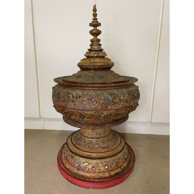 Burmese 19th Century Wood Temple Urn | Chairish
