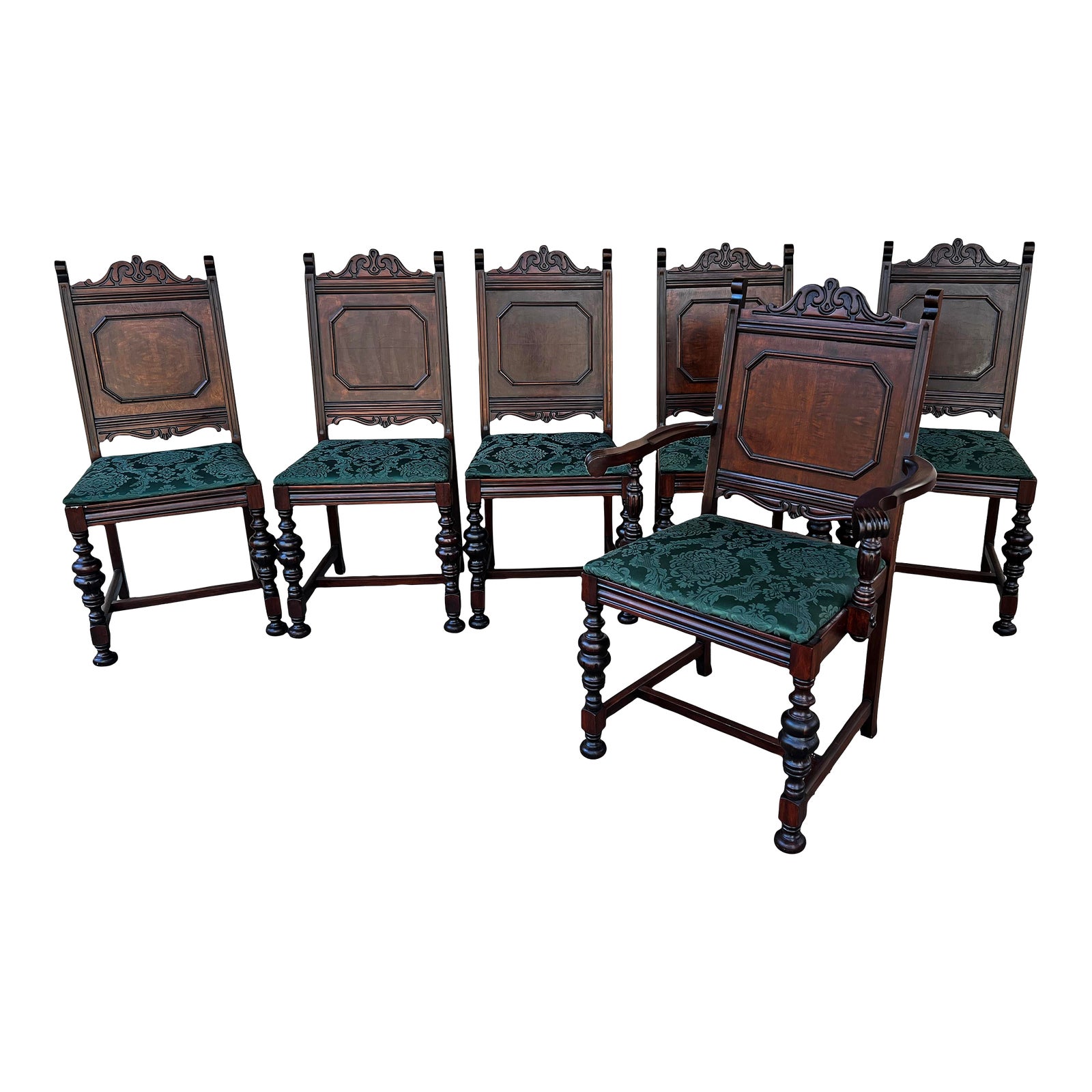 1940's Jacobean Style Dining Chairs - Set of 6 | Chairish