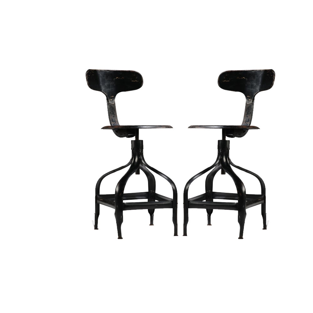 Industrial English Adjustable Pressed Steel Bar Stool, 1970s | Chairish