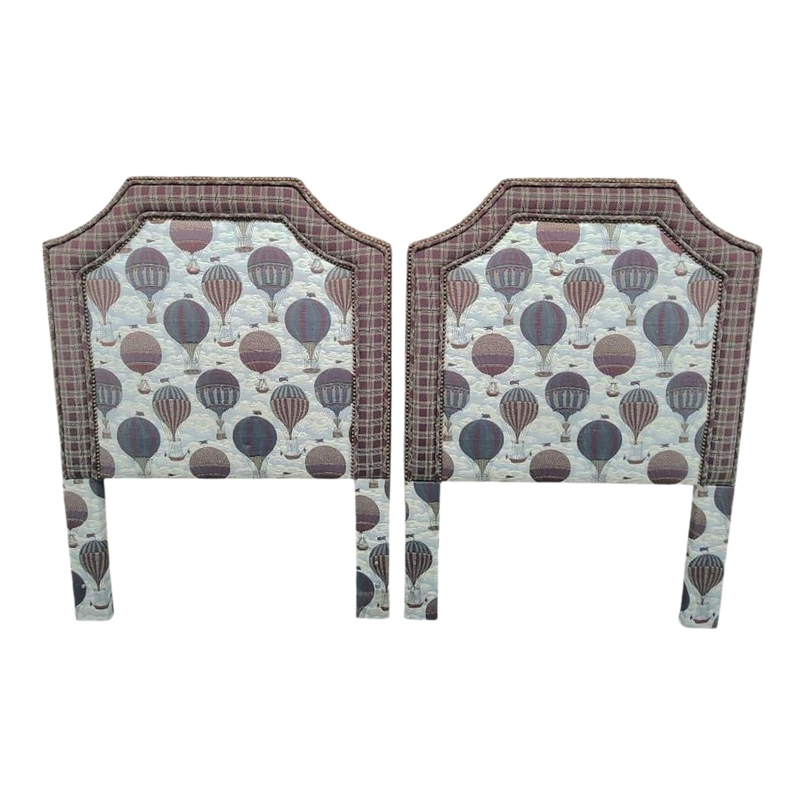 Custom Made Twin Size Upholstered Hot Air Balloon Plaid Studded ...