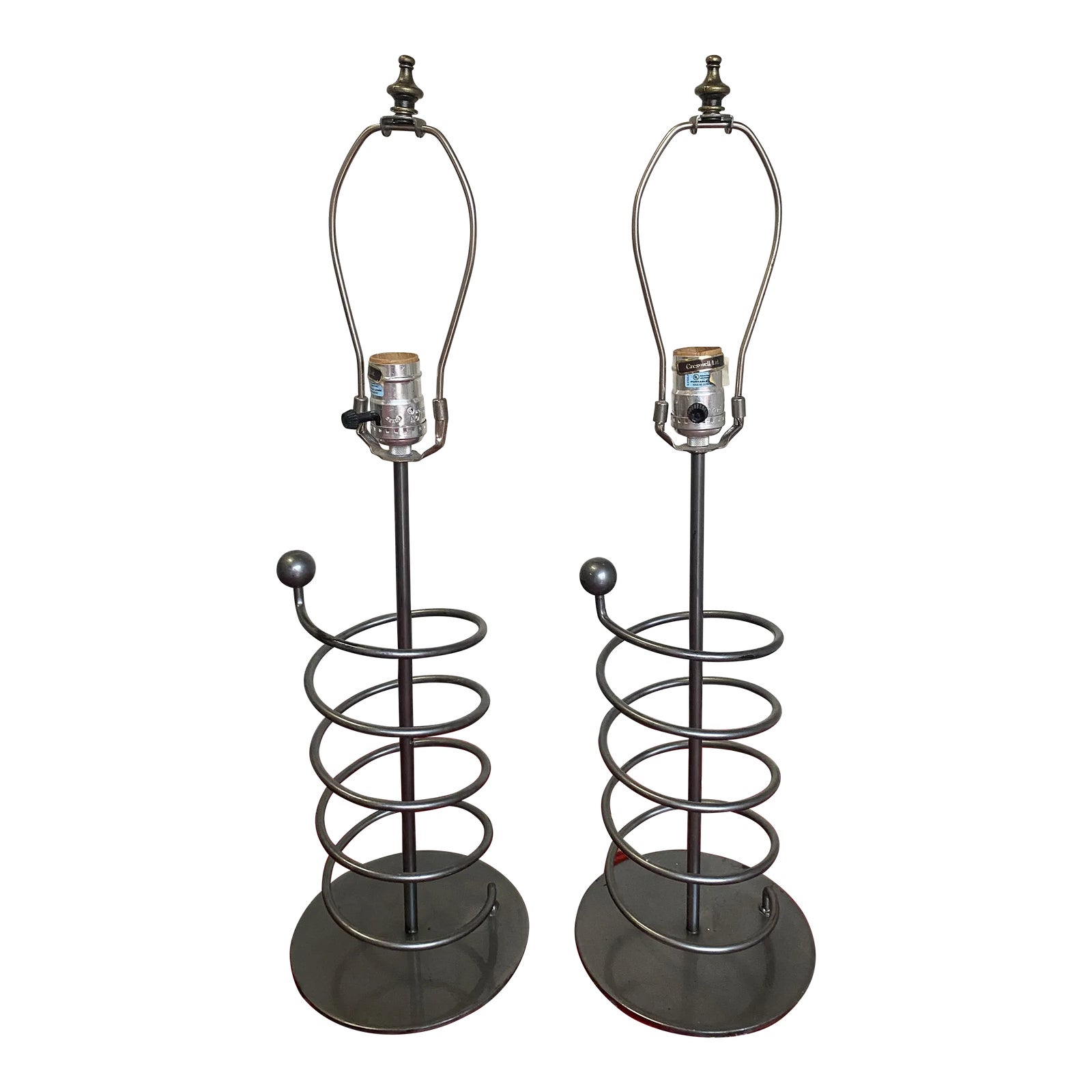 1970s Minimalist Metal Spiral Lamps - a Pair | Chairish