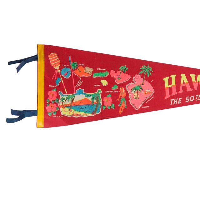 Vintage Hawaii the 50th State Felt Flag Pennant | Chairish