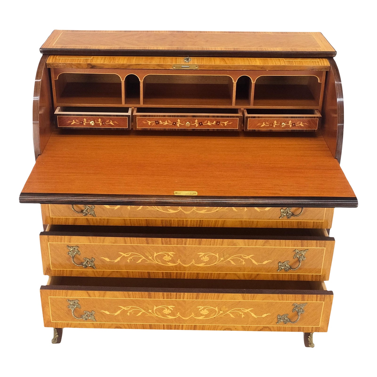 Italian Inlaid Satinwood Cylinder Top Secretary Desk Chest Drawers ...
