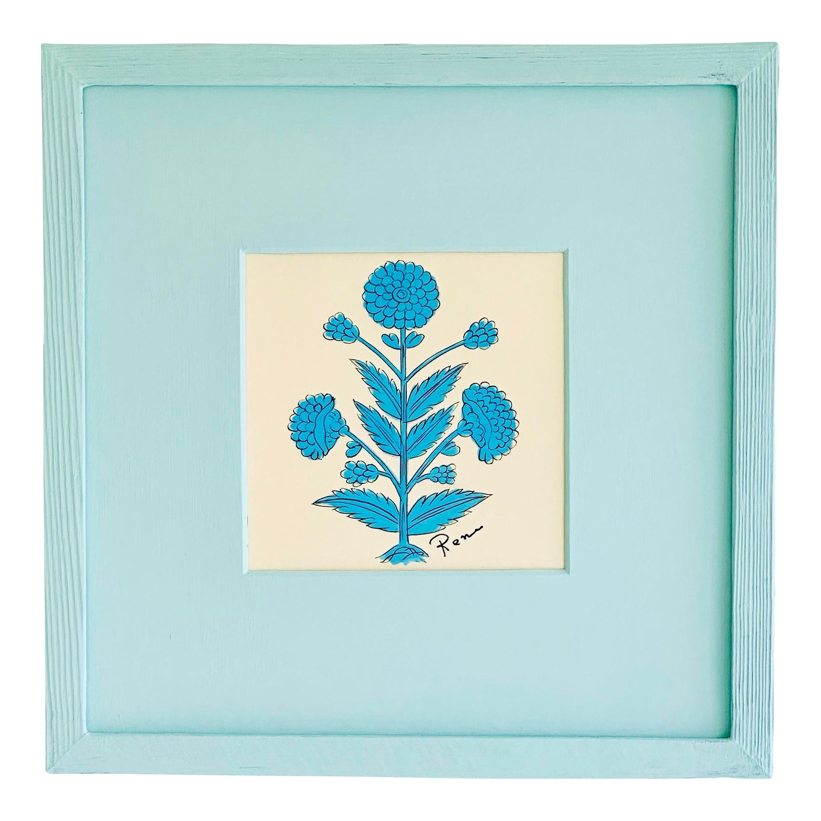 Hand-Painted Jaipuri Blue Floral Motif Painting in a Hand-Painted Frame ...