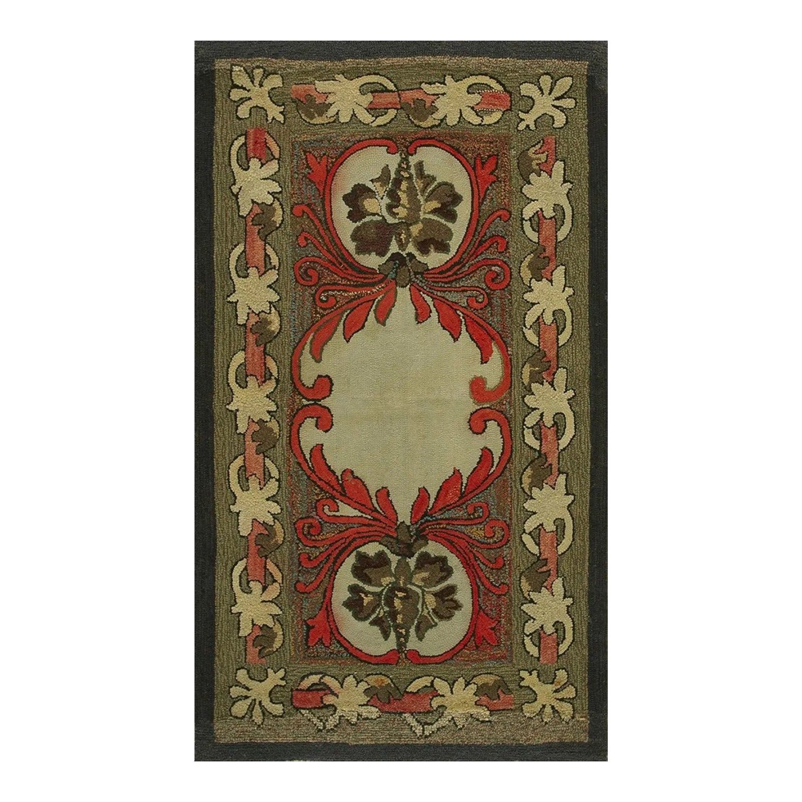 Beautifully Composed Art Nouveau Design Small Antique American Hooked ...