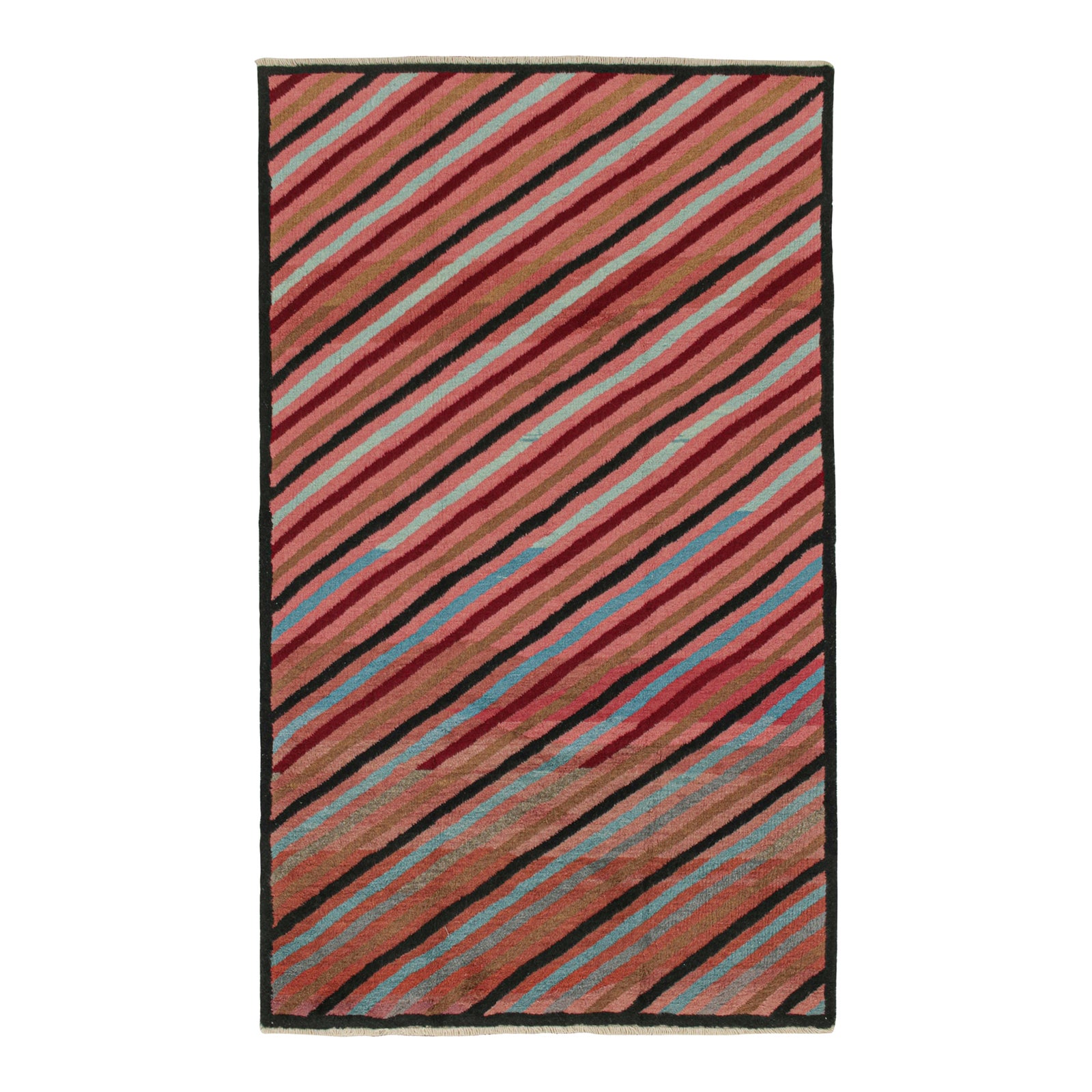 Vintage Zeki Müren Rug in Pink With Polychromatic Stripes by Rug ...