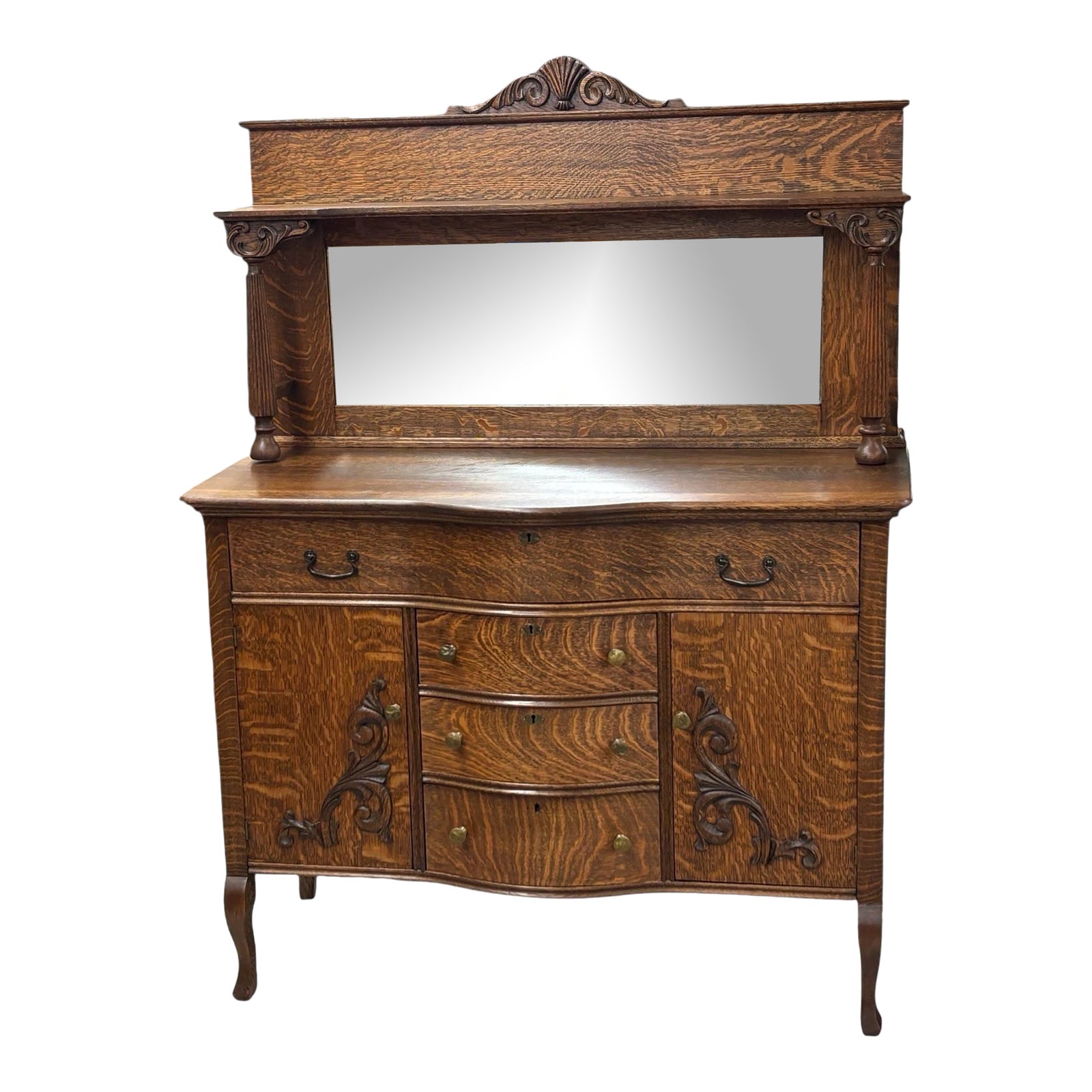 1900s Victorian Oak Quarter Saw Buffet With Mirror | Chairish