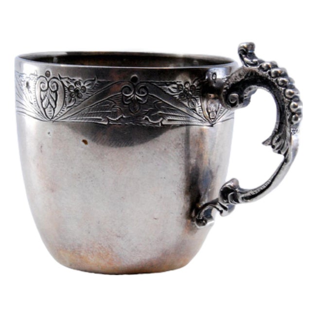 Silver Cup with Engravings on the Body and Reliefs on the Handle | Chairish