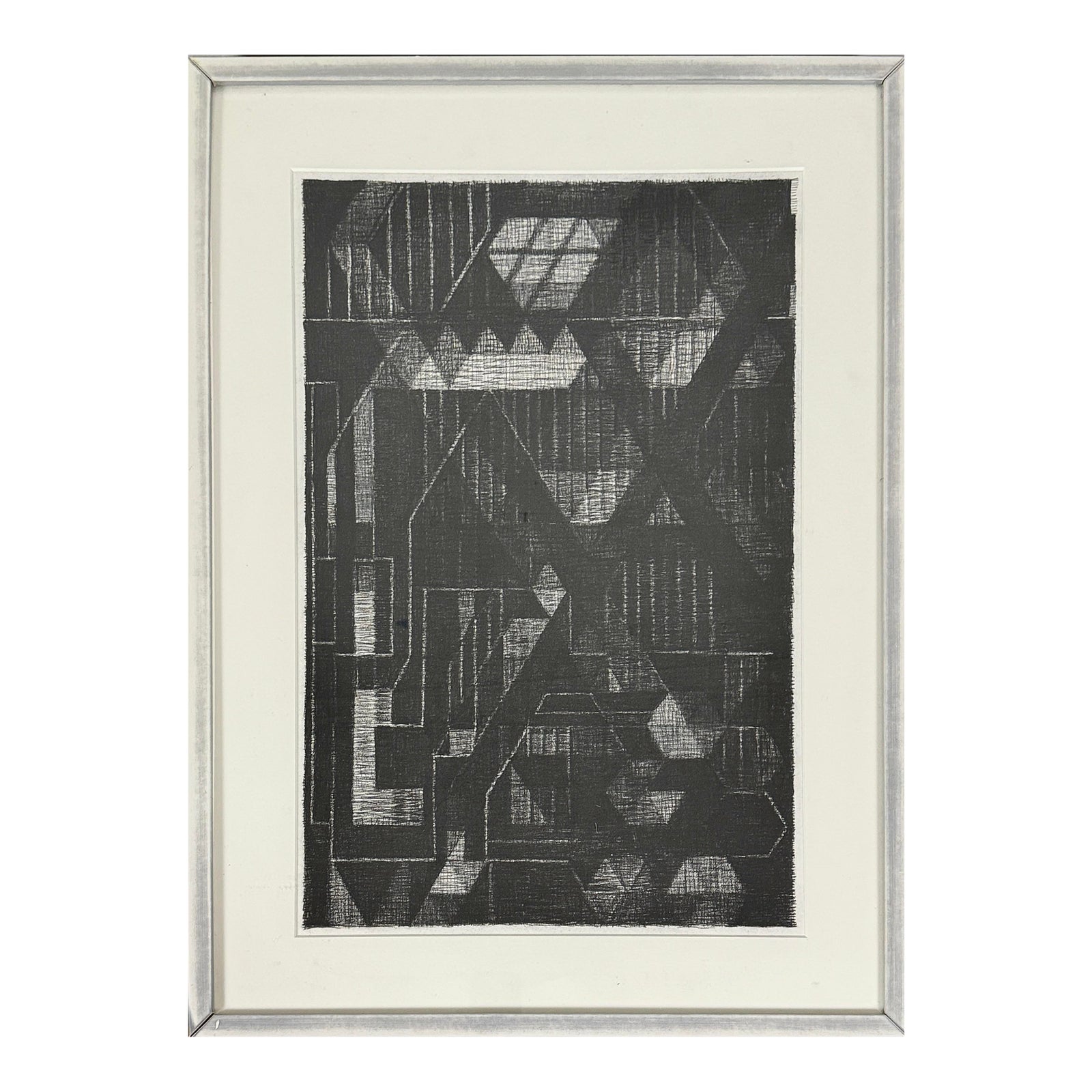 Postmodern Abstract Geometric Charcoal Sketch by Ken Warwick, Framed ...