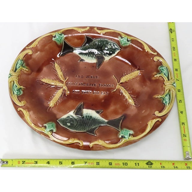 Antique Victorian Majolica Bread Serving Tray With Fish & Religious ...