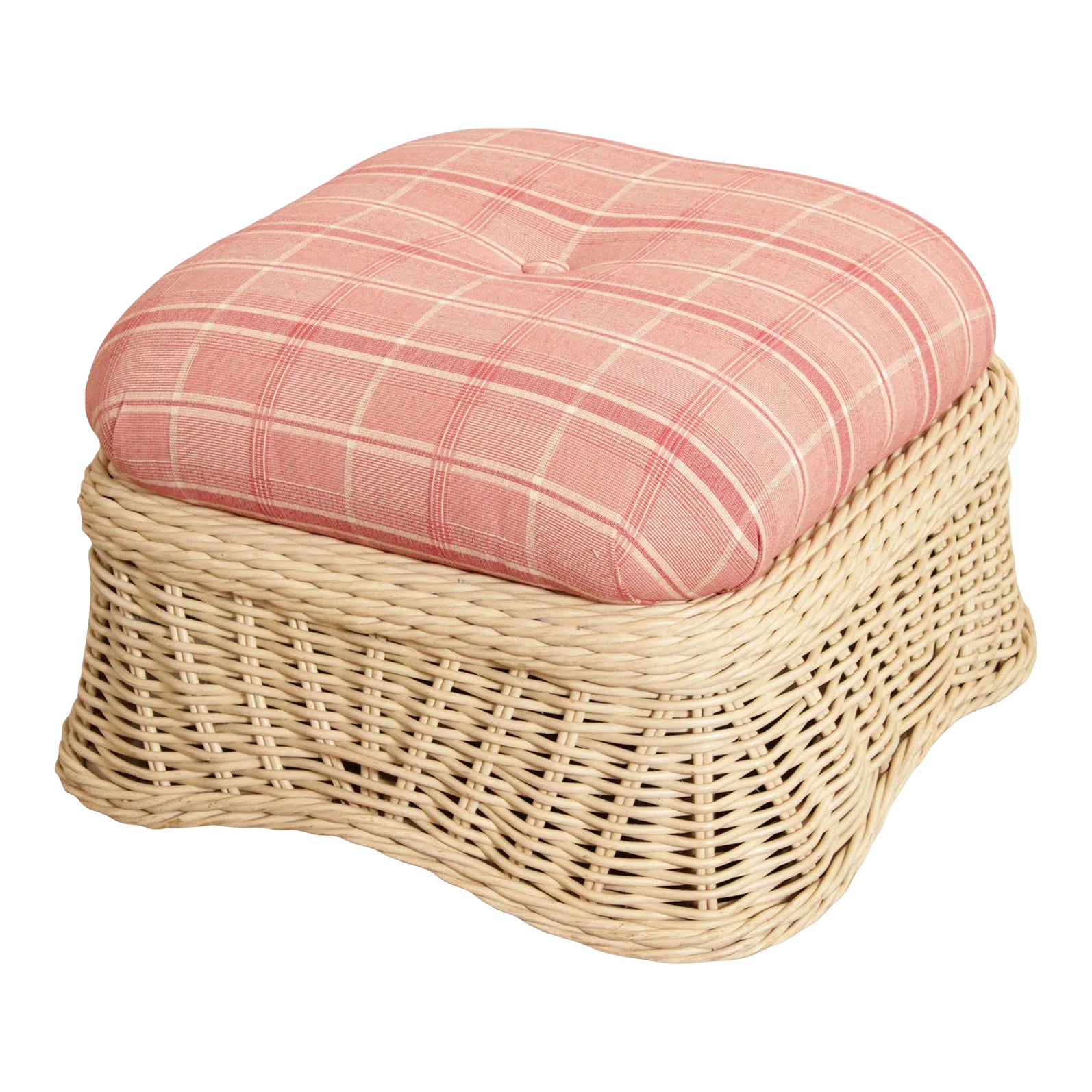 Vintage Quality Woven Wicker Ottoman Footstool | Chairish