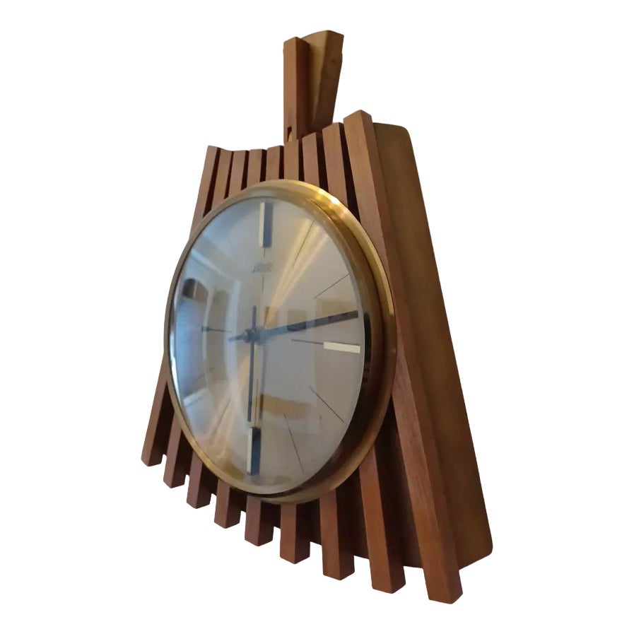 Lamellen Wall Clock in Teak and Brass from Atlanta Electric / Junghans ...