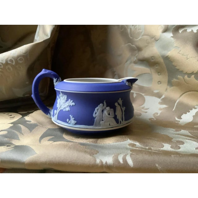 Wedgwood Dark Blue Jasperware Creamer & Covered Sugar Bowl - "Classical ...