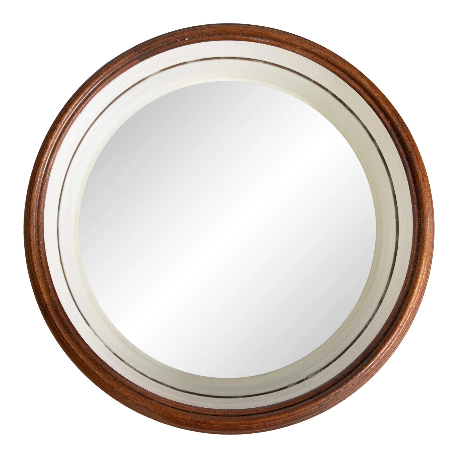 Antique English Walnut Round Porthole Mirror Circa 1920 | Chairish