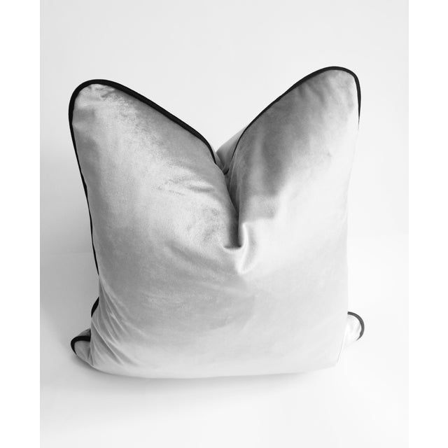 Silver Platinum Velvet Pillow With Onyx Piping | Chairish