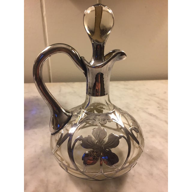 Antique Crystal Cruet With Silver Overlay | Chairish