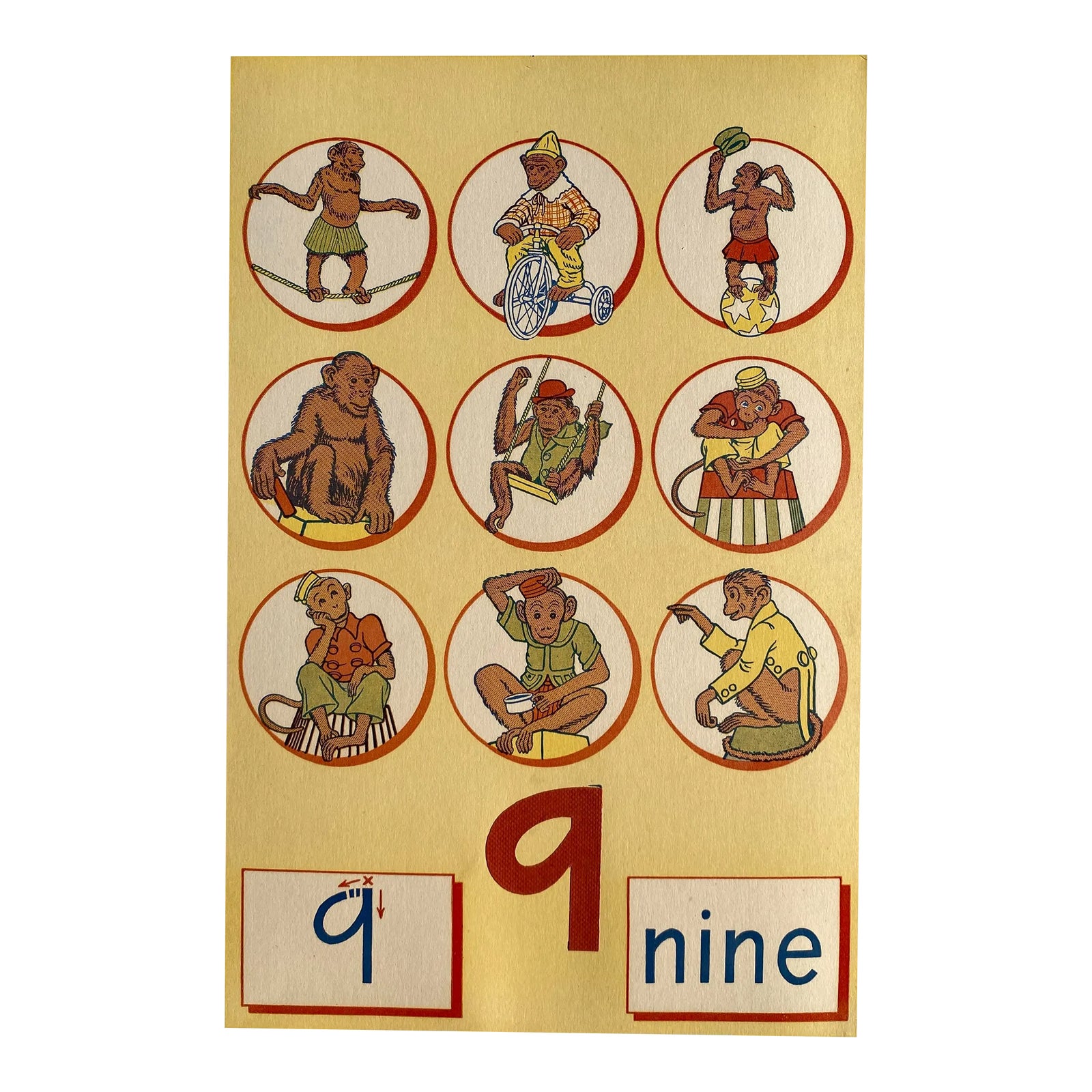 1960s Number 9 Counting Monkey Print | Chairish