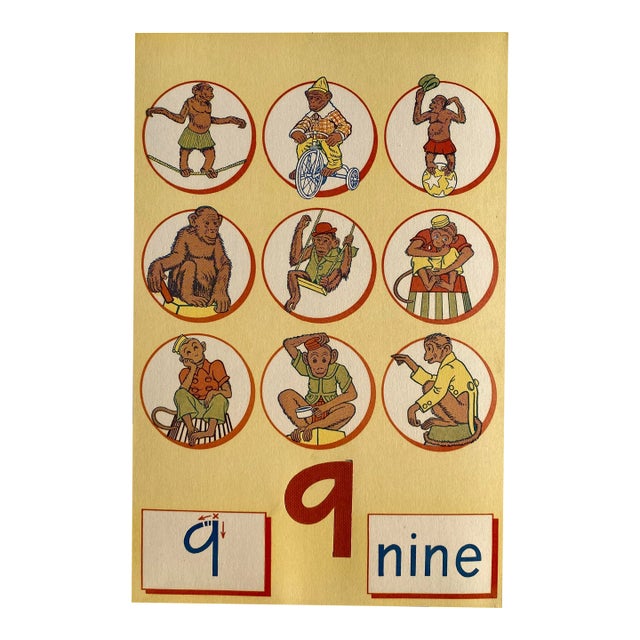 1960s Number 9 Counting Monkey Print | Chairish