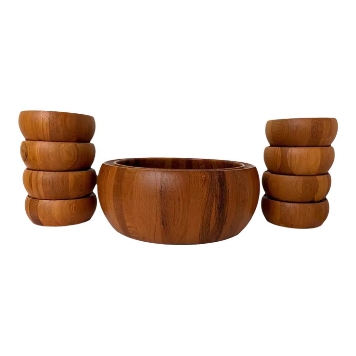 1960s Digsmed Staved Teak Wood Bowls, Set of 9 | Chairish