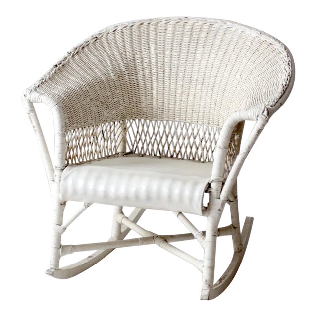 Antique White Wicker Rocking Chair | Chairish