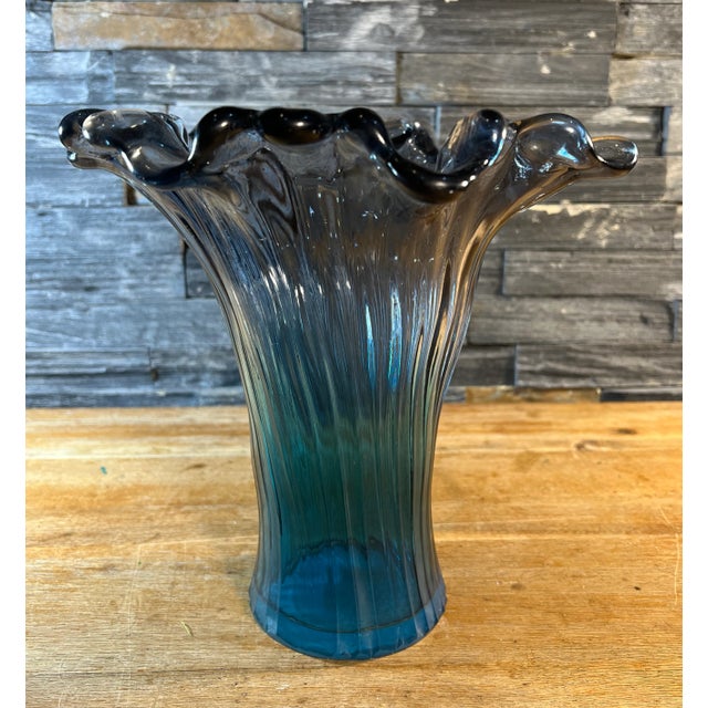 Murano Blue Art Glass Vase | Chairish
