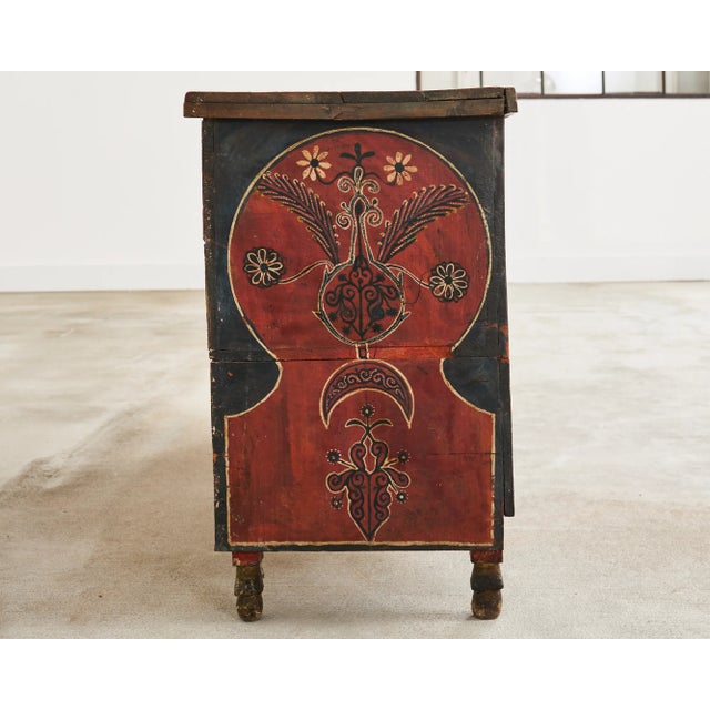 Moorish Middle Eastern Painted Wood Blanket Chest | Chairish