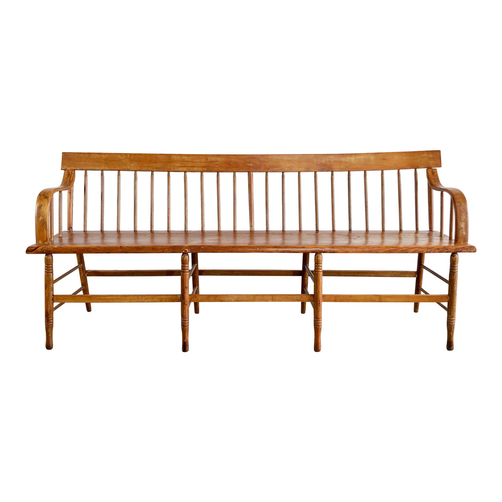 Antique Wood Deacons Bench With Spindle Back | Chairish
