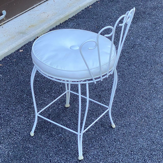 White Enameled Wrought Iron Decorative Vanity Stool | Chairish