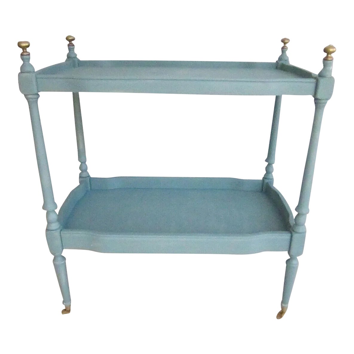 Vintage Wood Blue Two-Shelf Serving Cart on Gold Casters From 1950s ...
