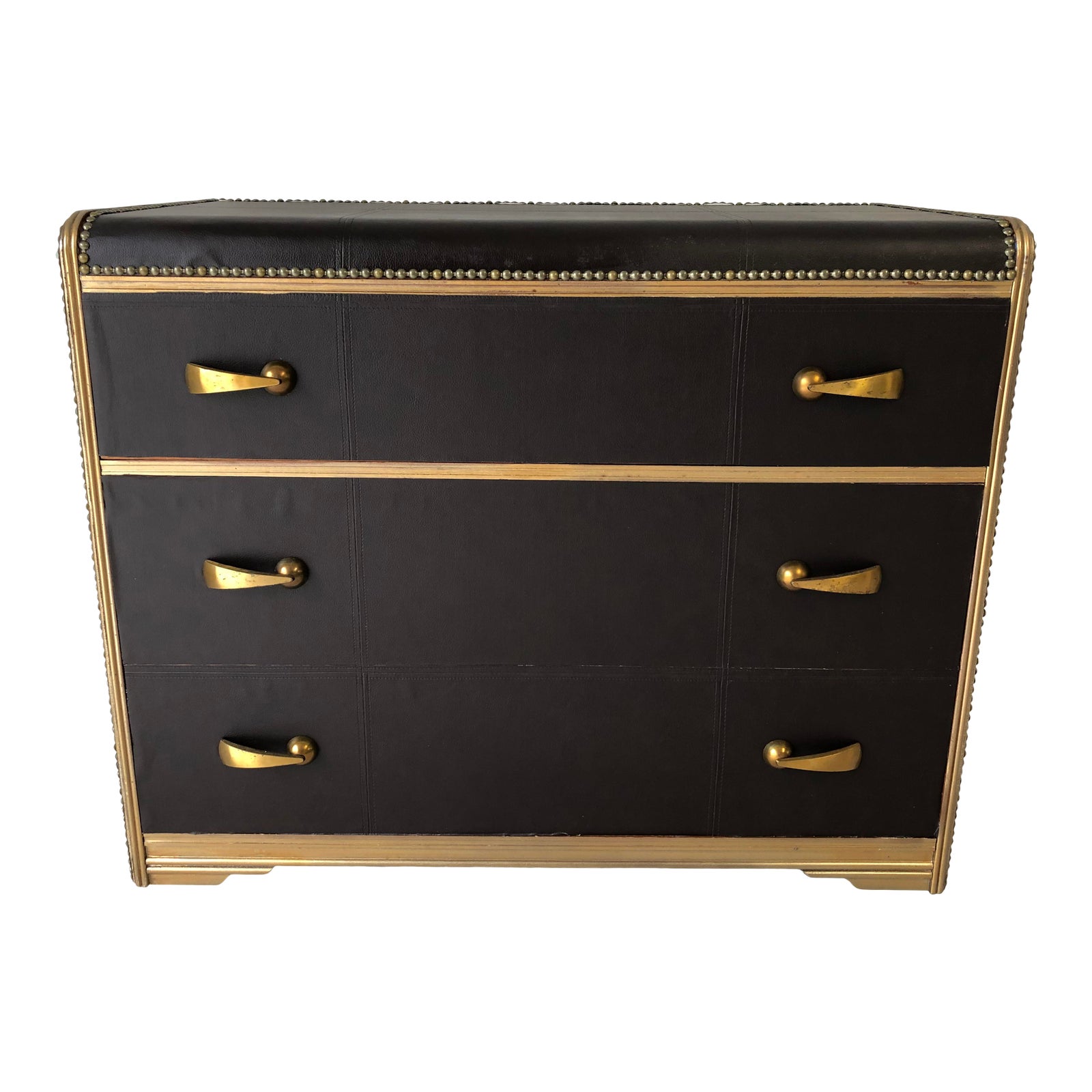 Art Deco Travel Luggage Chest of Drawers in Naugahyde With Brass Nail ...