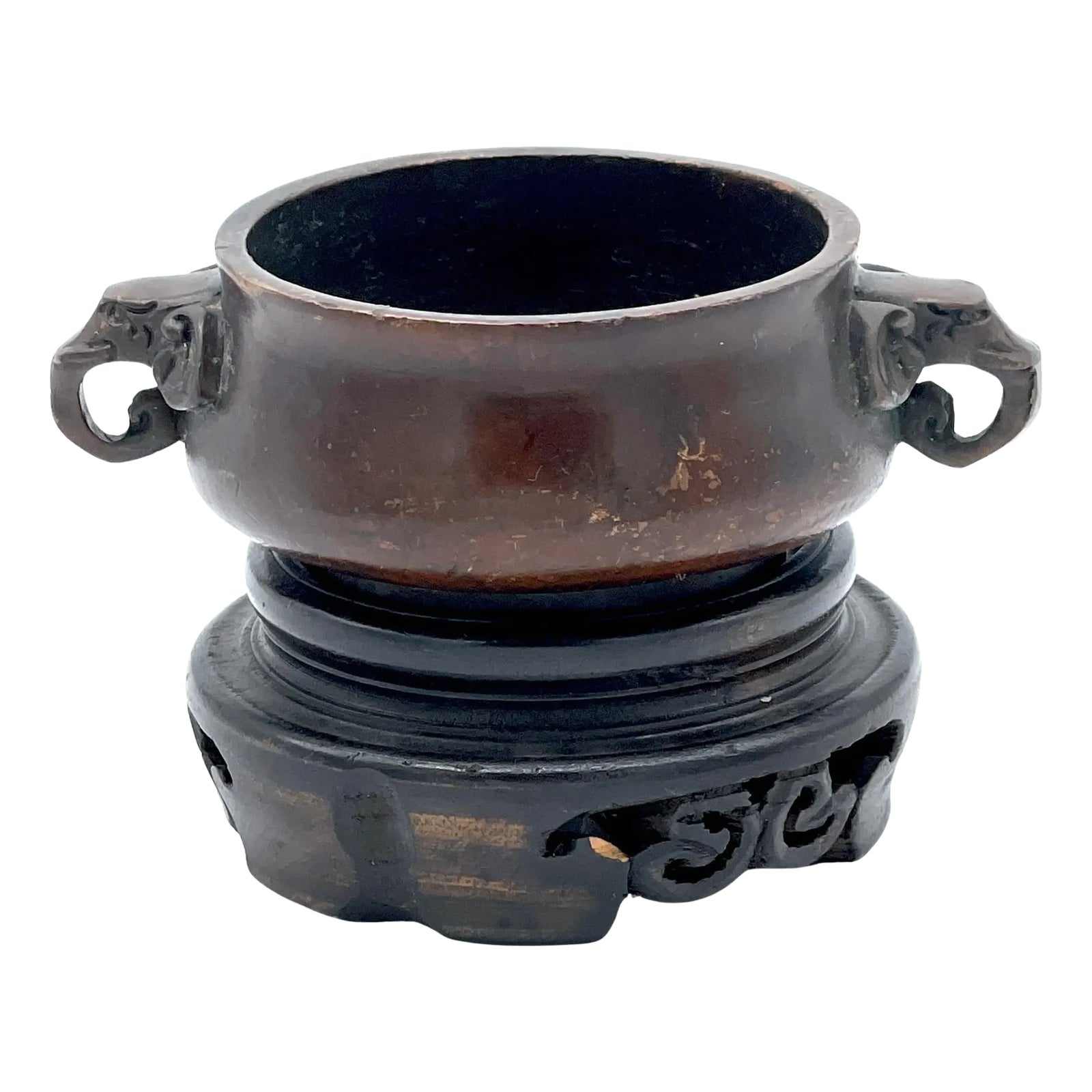 Chinese Bronze Diminutive Elephant Handled Bronze Censor, Signed - Set ...