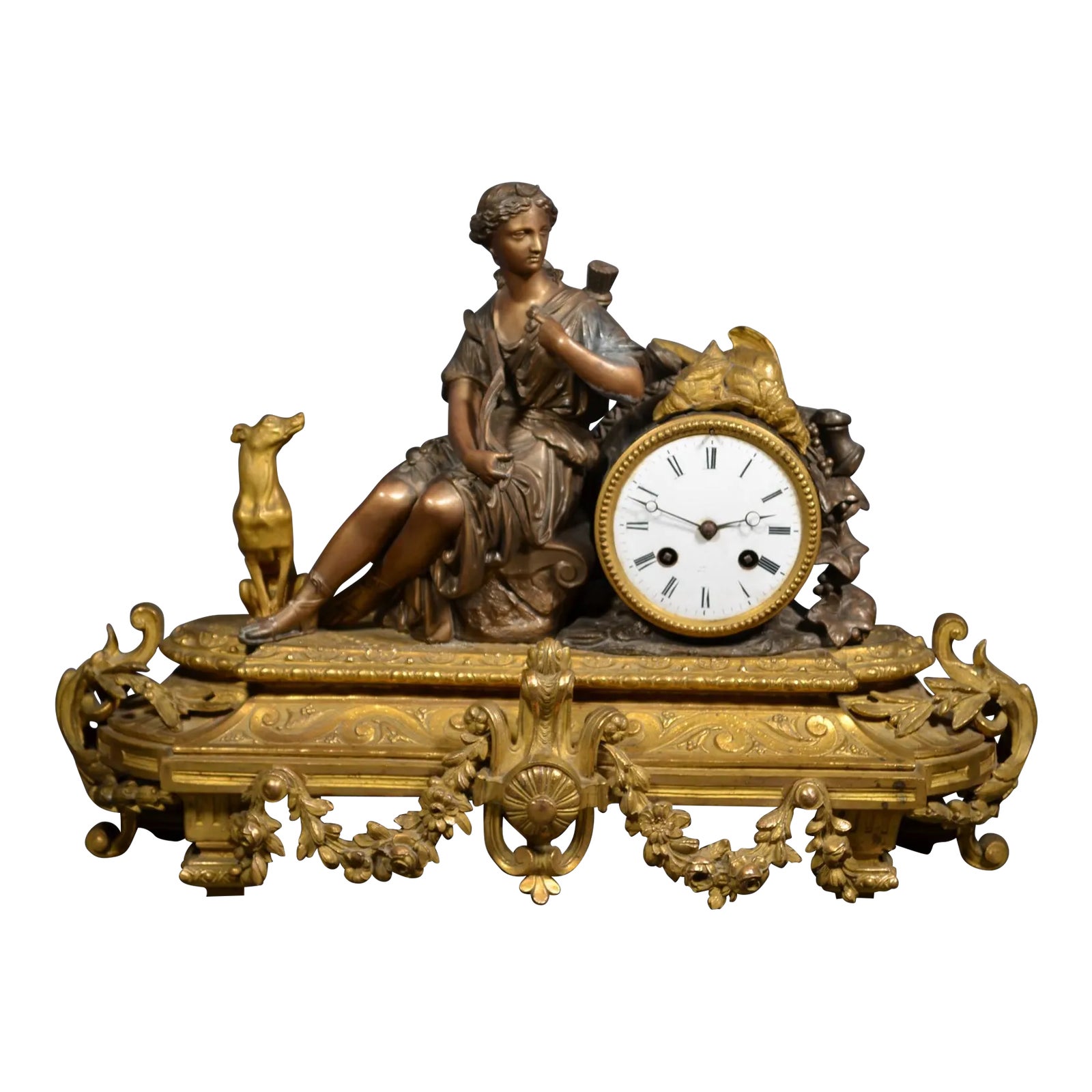 Clock With Double Patina and Gold Representing Diana the Huntress ...