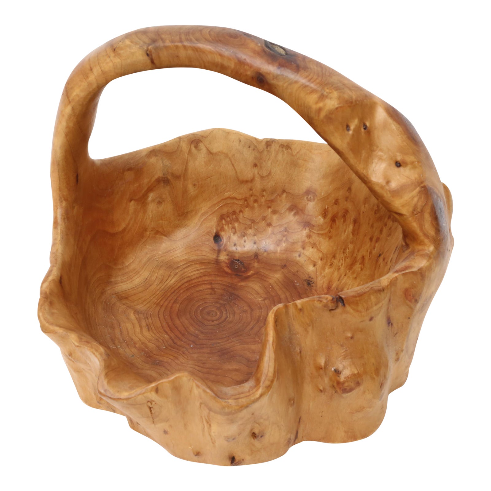 Organic Modern Tree Wood Bowl With Handle | Chairish