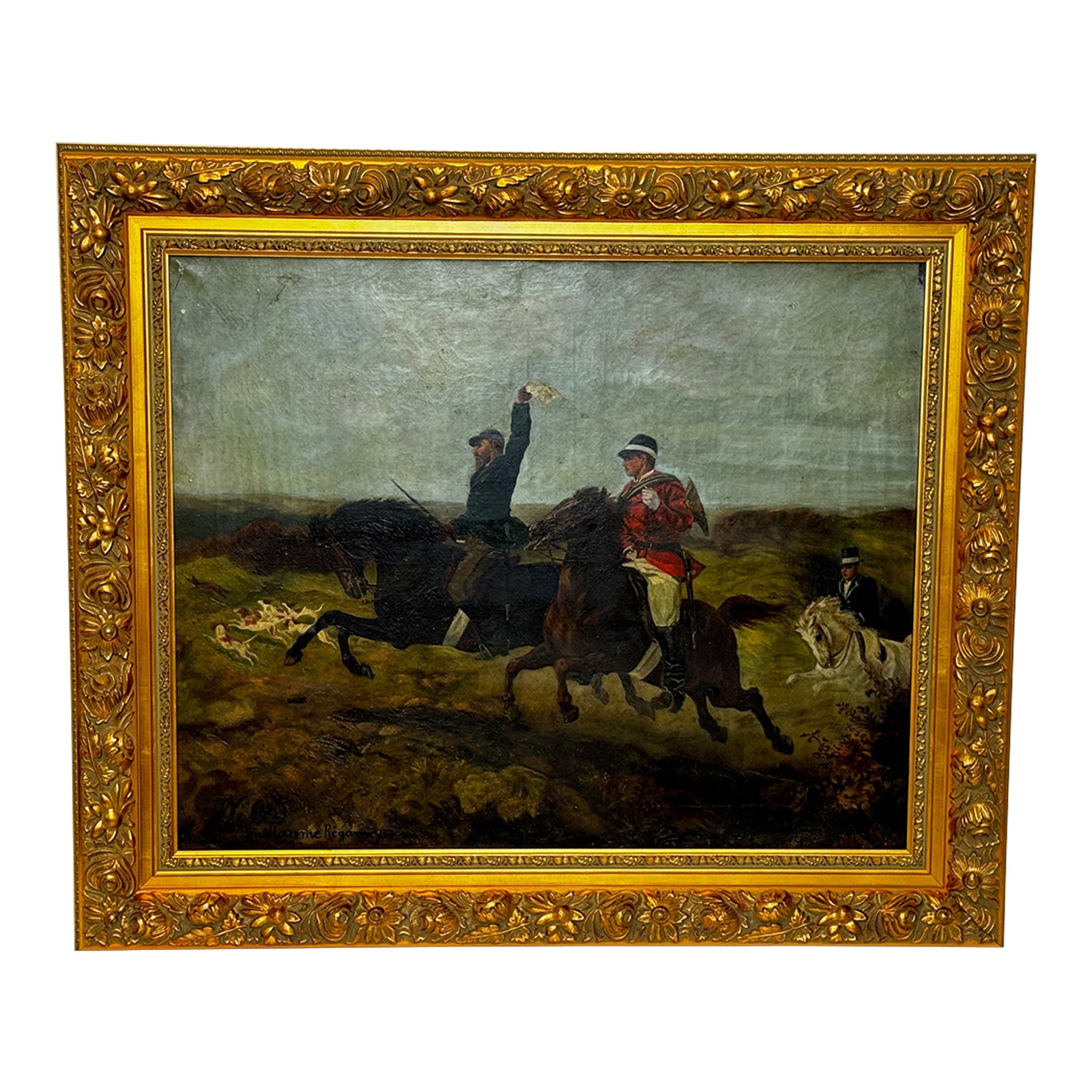 Mid 19th Century Large Victorian French Parisian Huntsman Oil Painting ...