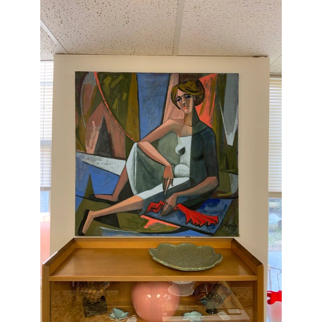 20th Century James Gilliland Oil Painting “The Red Scarf” | Chairish