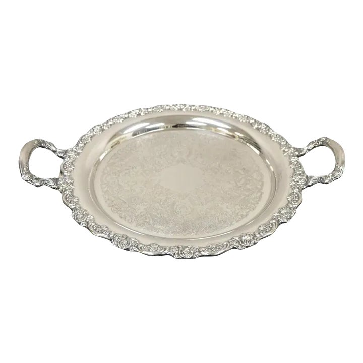 Vintage Oneida Victorian Style Round Silver Plated Serving Platter Tray ...
