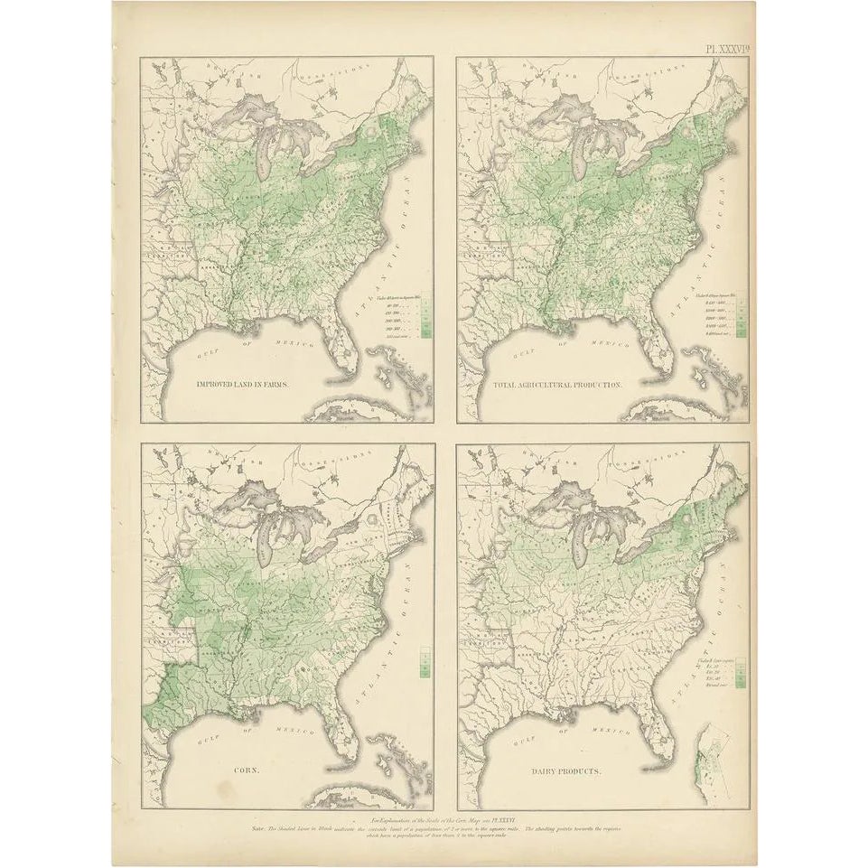 Antique Chart of US Farms and Agriculture and Crops, 1874 | Chairish
