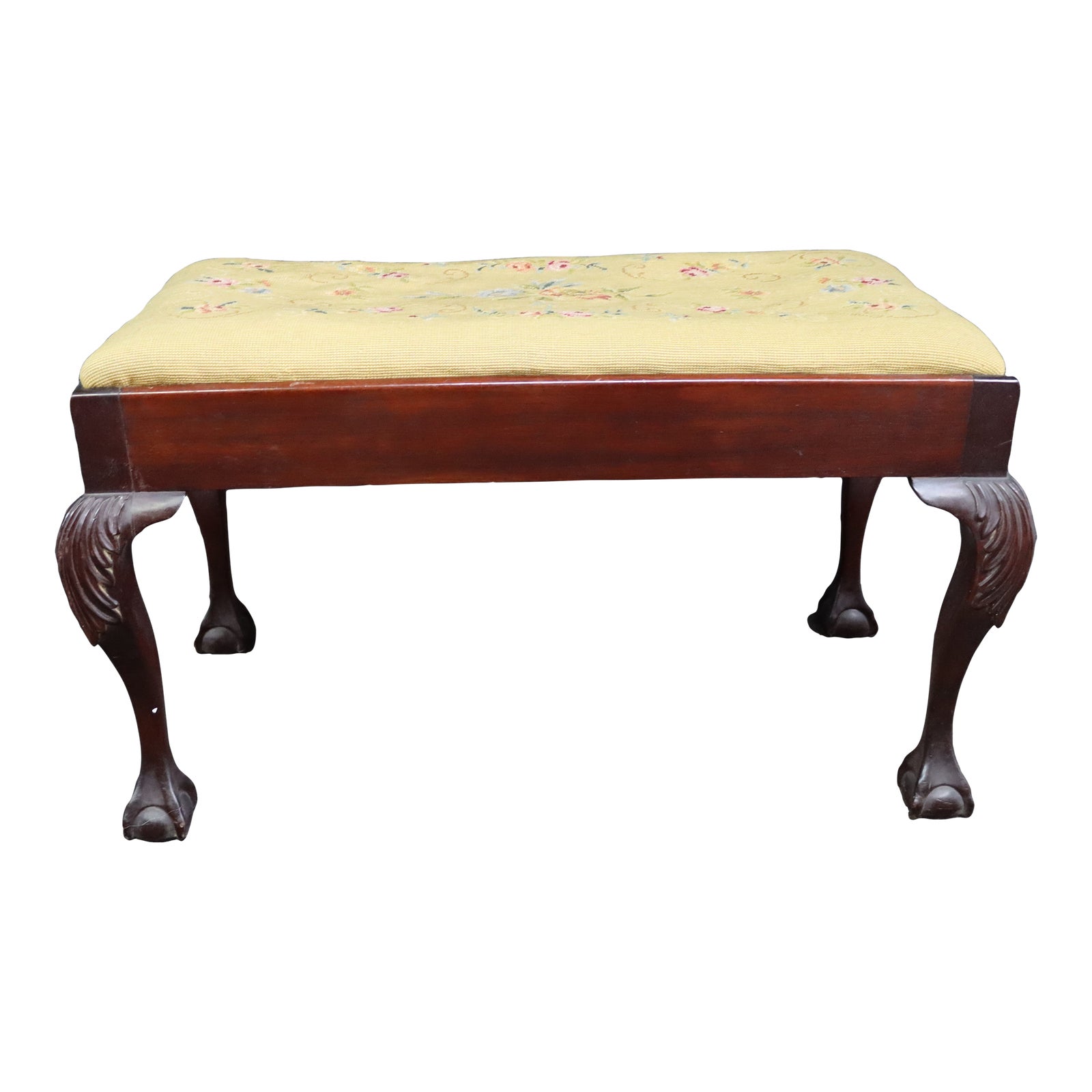 Claw & Ball Needlepoint Bench | Chairish