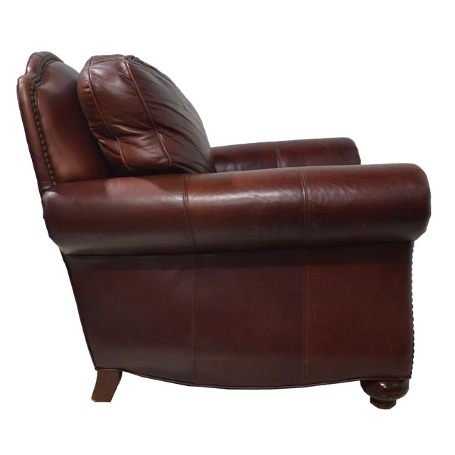 Ethan Allen Leather Club Chair With Ottoman | Chairish