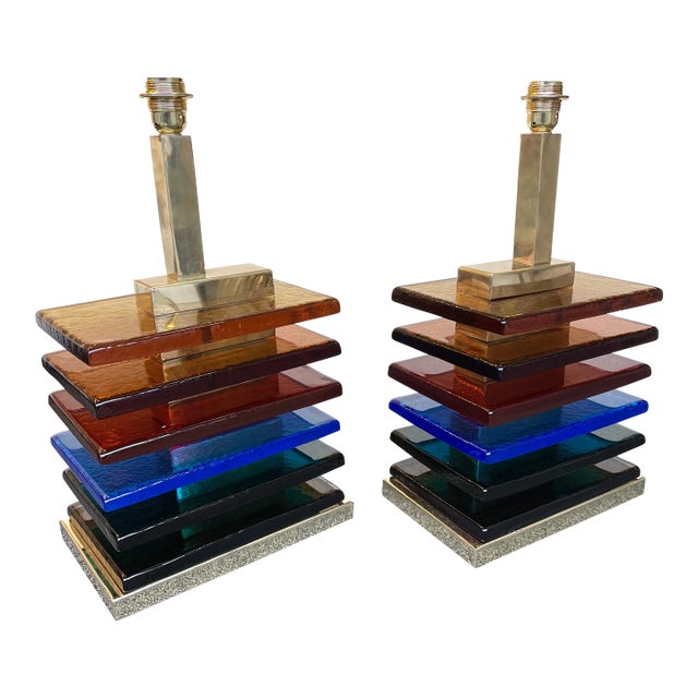 Contemporary Brass and Multicolor Murano Glass Blade Lamps, Italy - a ...