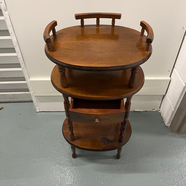 1980s Bombay Style 3-Tier Dark Wood Accent Table With Storage Drawer ...