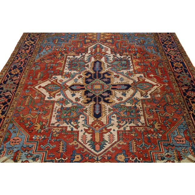 Room Size Antique Persian Heriz Designed Wool Rug Handmade in Rust ...