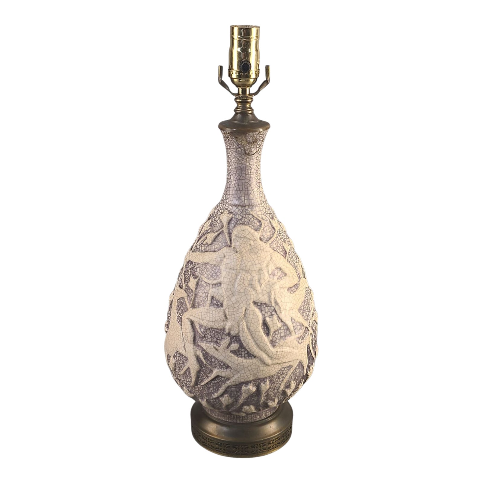 Antique French Art-Deco Signed Jean Mayodon Hunting Scene Table Lamp ...
