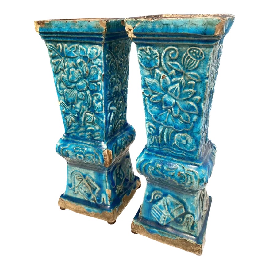 17th Century Ming Altar Gu Vases With Turquoise Glaze - a Pair | Chairish