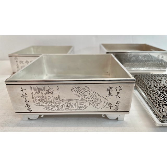 Antique Chinese Incense Clock Qing Silver Square Calligraphy Mark 19th ...