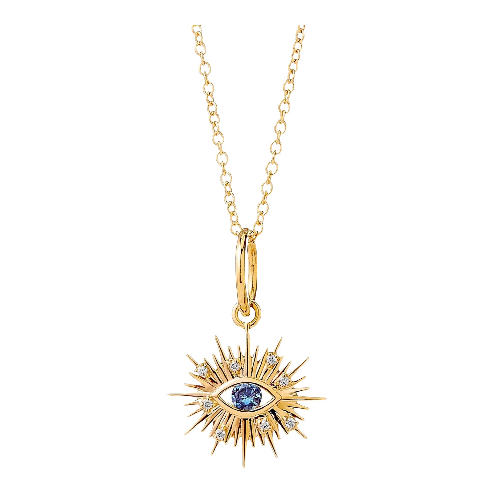 Syna Yellow Gold Evil Eye Charm Pendant with Sapphire and Diamonds ...