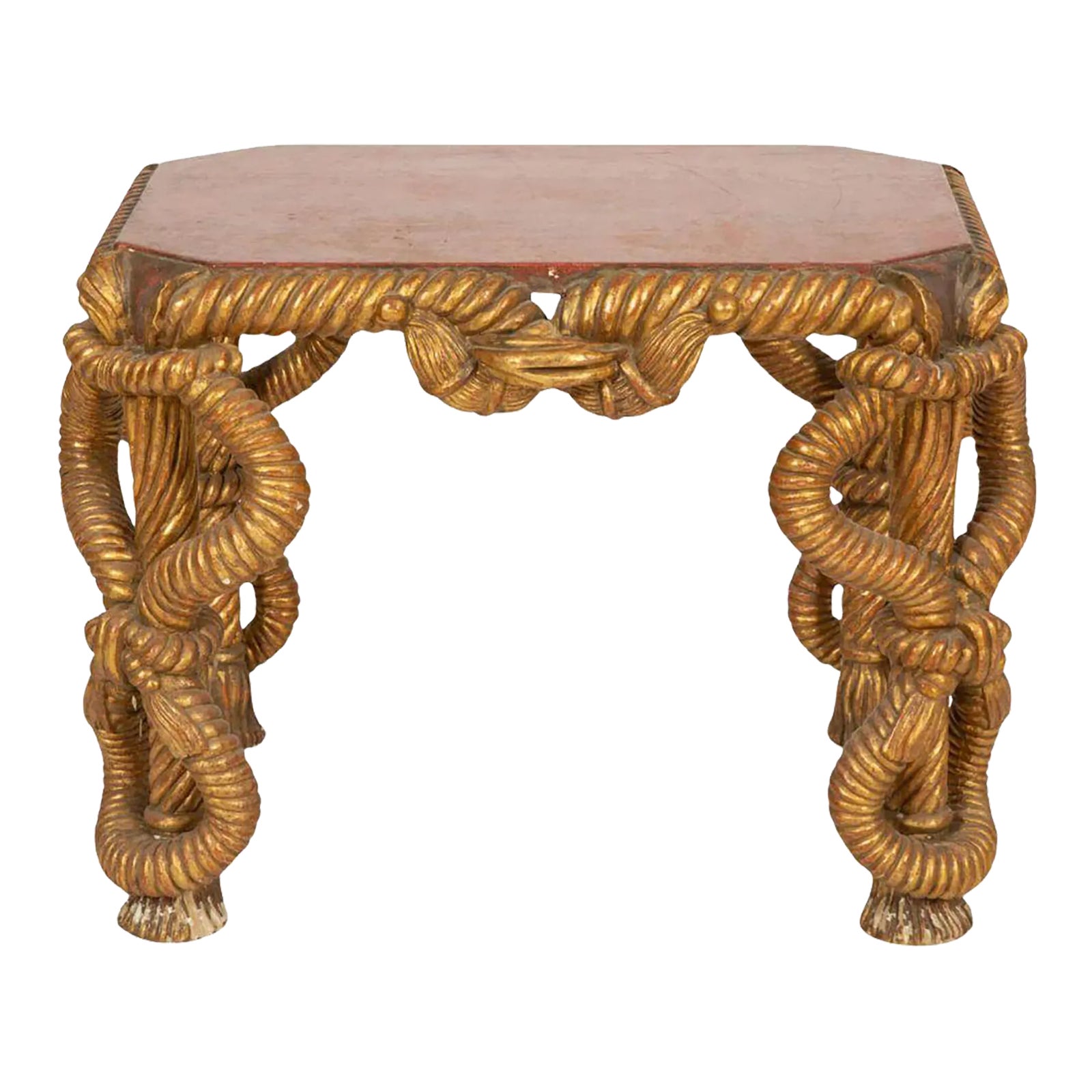Italian Carved Gilt & Faux Porphyry Side Table | Chairish