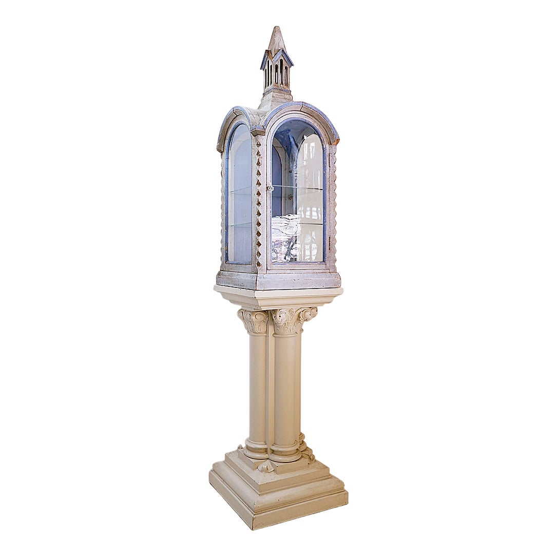 Neo-Gothic Style Chapel-Cabinet on Carved and Lacquered Wooden Column ...