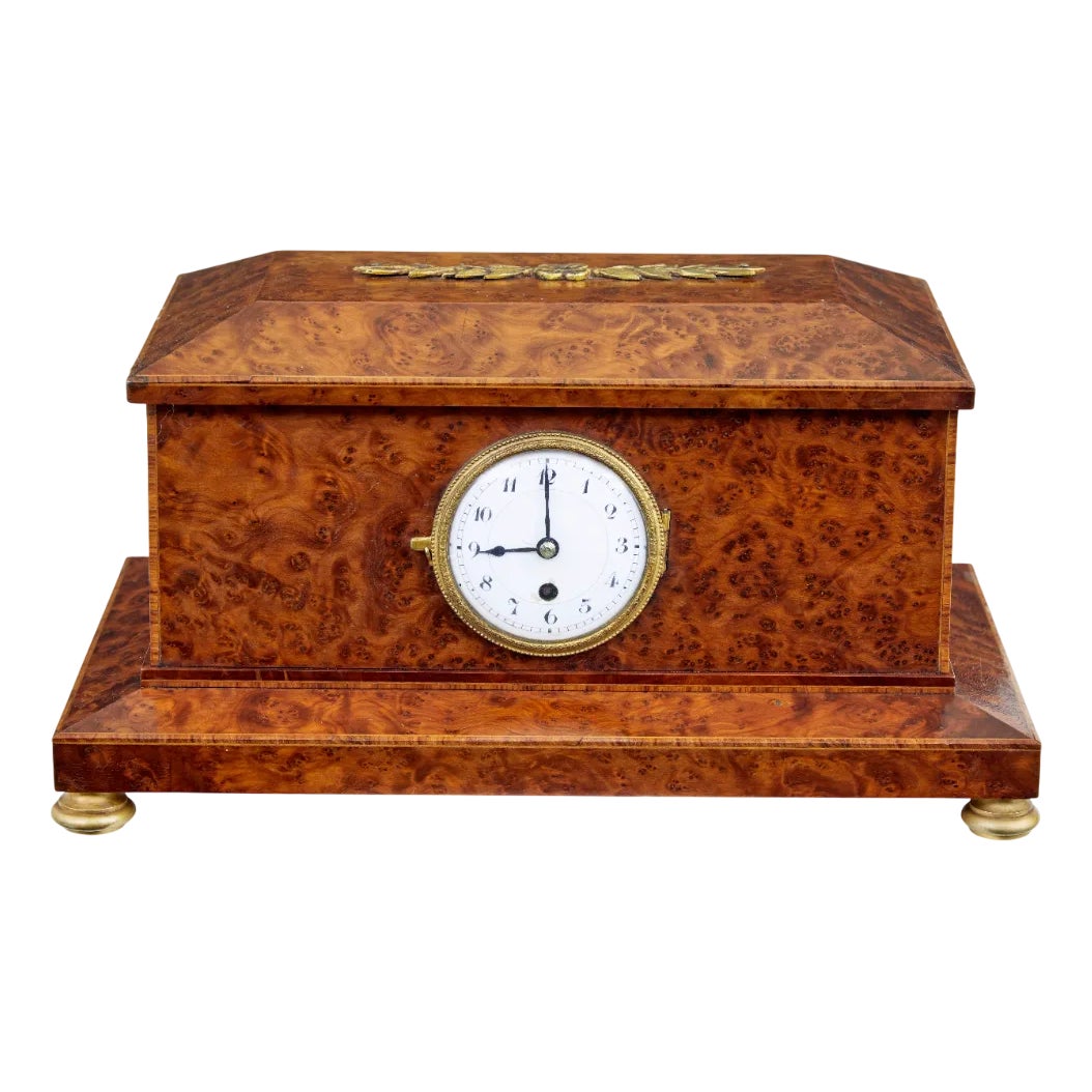 Early 20th Century Burr Yew Desktop Box with Clock, 1920s | Chairish